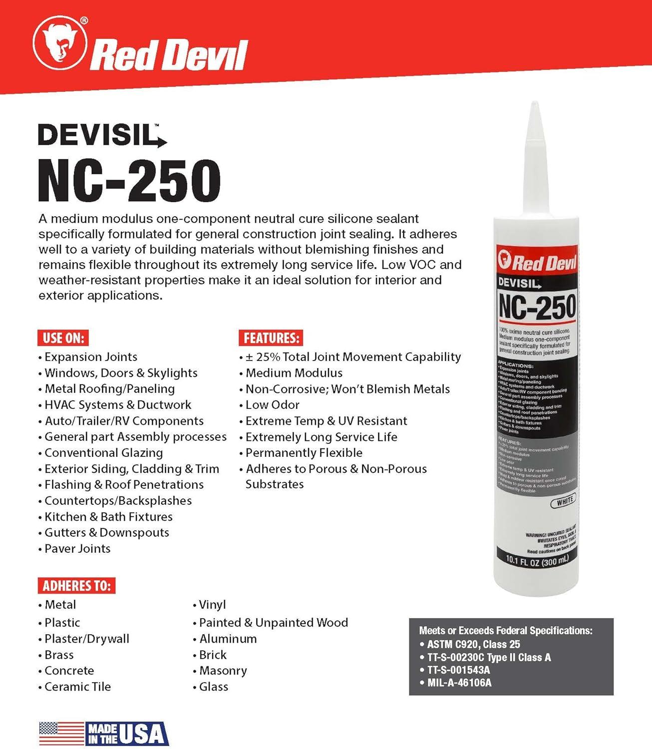 Red Devil NC2501 DEVISIL NC-250 Neutral Cure Silicone Sealant, 10.1 oz ...